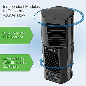JAROFUREL Lasko T13310 Personal Oscillating Table Tower Fan – Small, Quiet, Portable, Electric Plug-In, Mini Desktop Fans for Staying Cool at Home and Office, Day and Night,Black