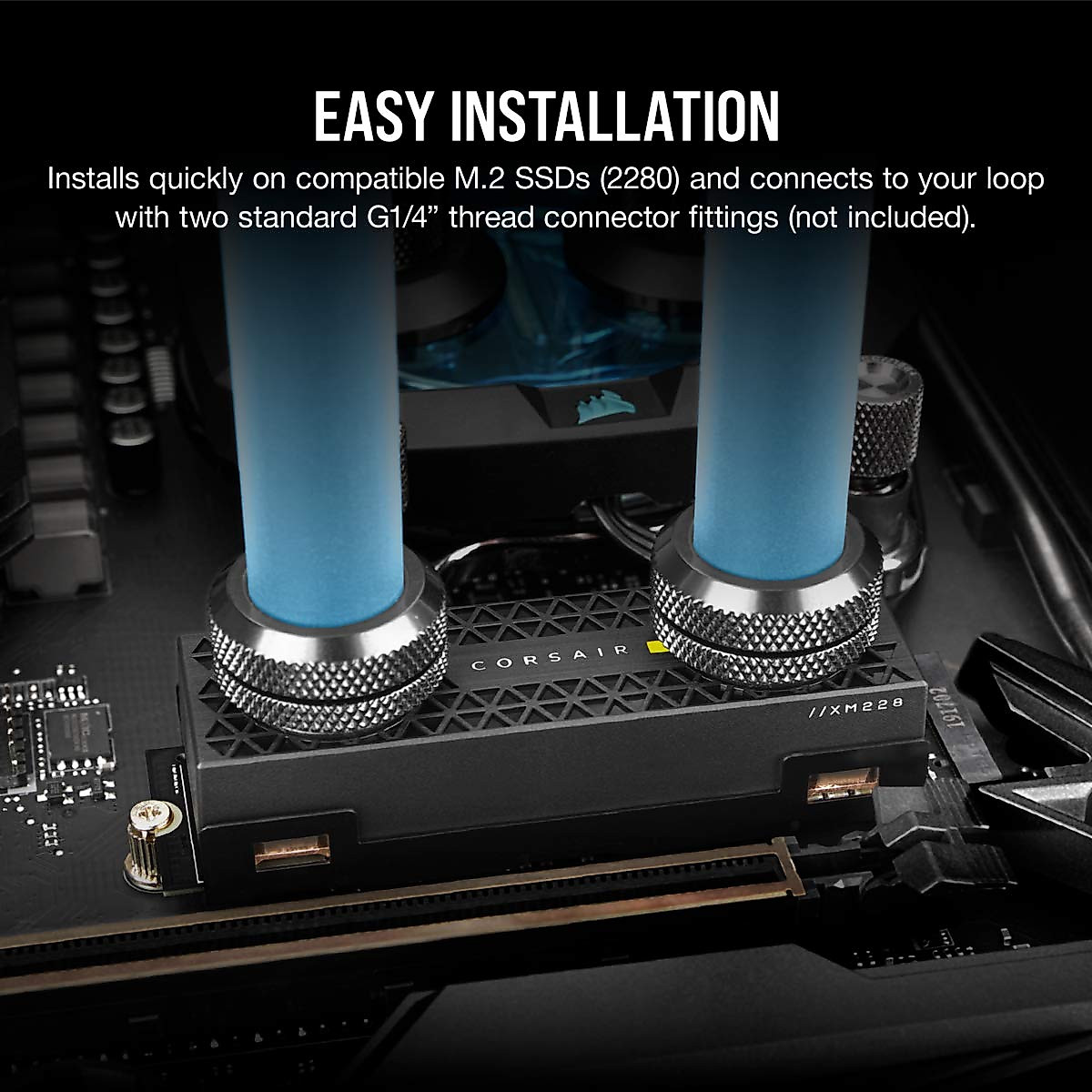 Corsair Hydro X Series XM2 M.2 SSD Water Block - Add Your M.2 SSD to a Custom Cooling Loop - Copper Cold Plate - Easy Installation, Black