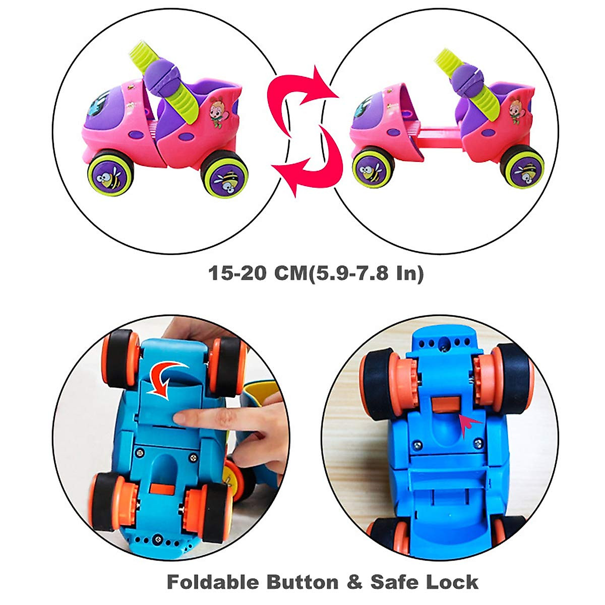 Kid's Children's Boys Girls Adjustable Speed Quad Roller Skates Shoes with Safe Lock Mode for Beginners (Blue)