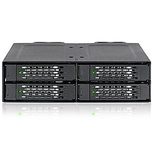 ICY DOCK 4 Bay 2.5 NVMe U.2/U.3 SSD PCIe 4.0 Rugged Mobile Rack Enclosure for 5.25" Bay (4 x Mini-SAS HD) | ToughArmor MB699VP-B