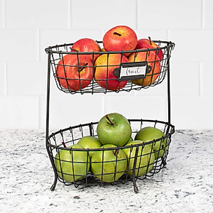 Spectrum Diversified Vintage Living Oval Server Stacked, 2-Tier Bowls, Dining Table & Kitchen Counter Organizer, Modern Fruit Basket Stand, Industrial Gray (A19676)