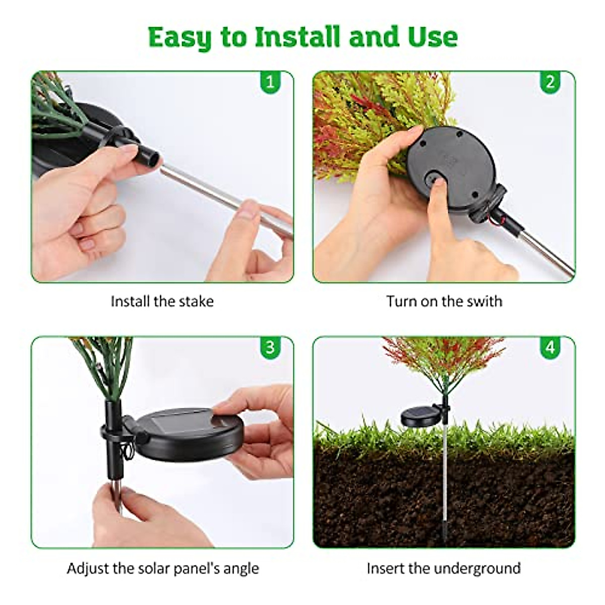 COSYONALL Outdoor Solar Garden Valentine's Day Decorations Yard, 2 Pack Waterproof Solar Christmas Tree Lights with 12 LEDs Flowers Light for Pathway Yard Patio and Lawn Decoration