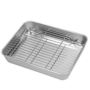 Roasting Pan with Floating Rack, Bakeware Nonstick Stainless Steel Roaster Rectangular Roaster Easy Clean for Cooking Baking(26.5 * 20.5 * 5CM)