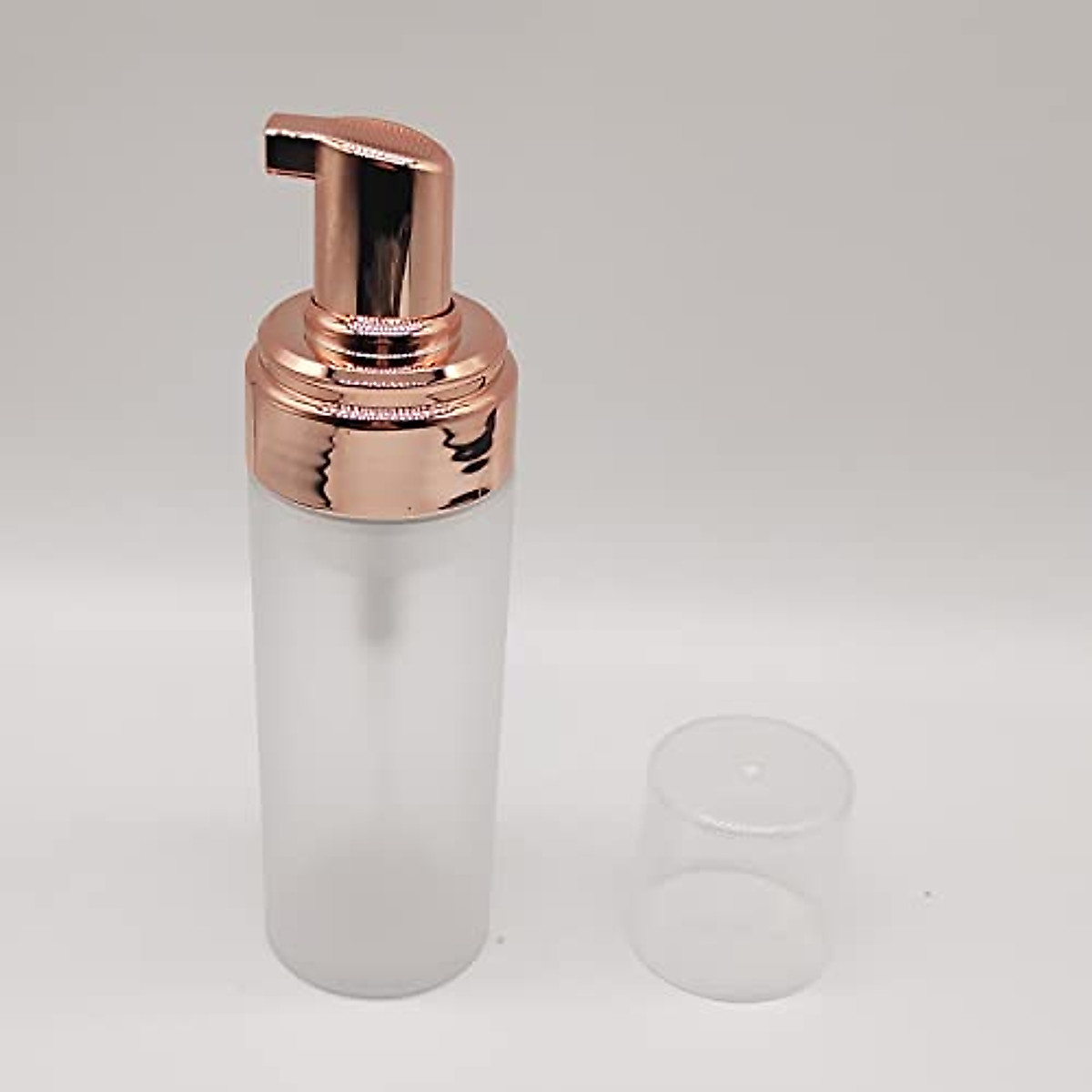 150ml Foam Pump Bottle, 5oz Empty Foaming Dispenser Soap Plastic Container for Facial Cleanser Shampoo Hand Soap (Clear Matte+Rose Gold)