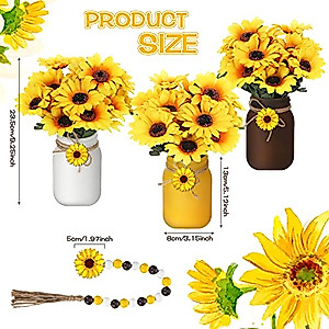 13 Pcs Mason Jar Table Centerpiece Faux Sunflower and Lemon Kitchen Decor and Accessories and Beaded Garland Spring Summer Farmhouse Decoration for Home Kitchen Tiered Tray Decor (Sunflower Style)