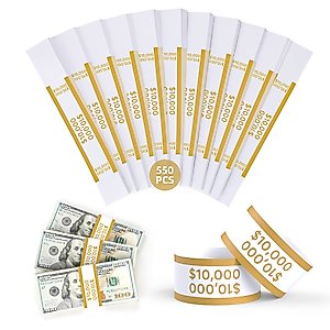 Money Bands 550 Pack for Cash Self Adhesive Wrappers for Bills Currency Straps for Dollar Wraps Organizer($10000 / Gold)