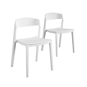 COSCO Outdoor/Indoor Stacking Resin Chair with Ribbon Back, 2-Pack, White