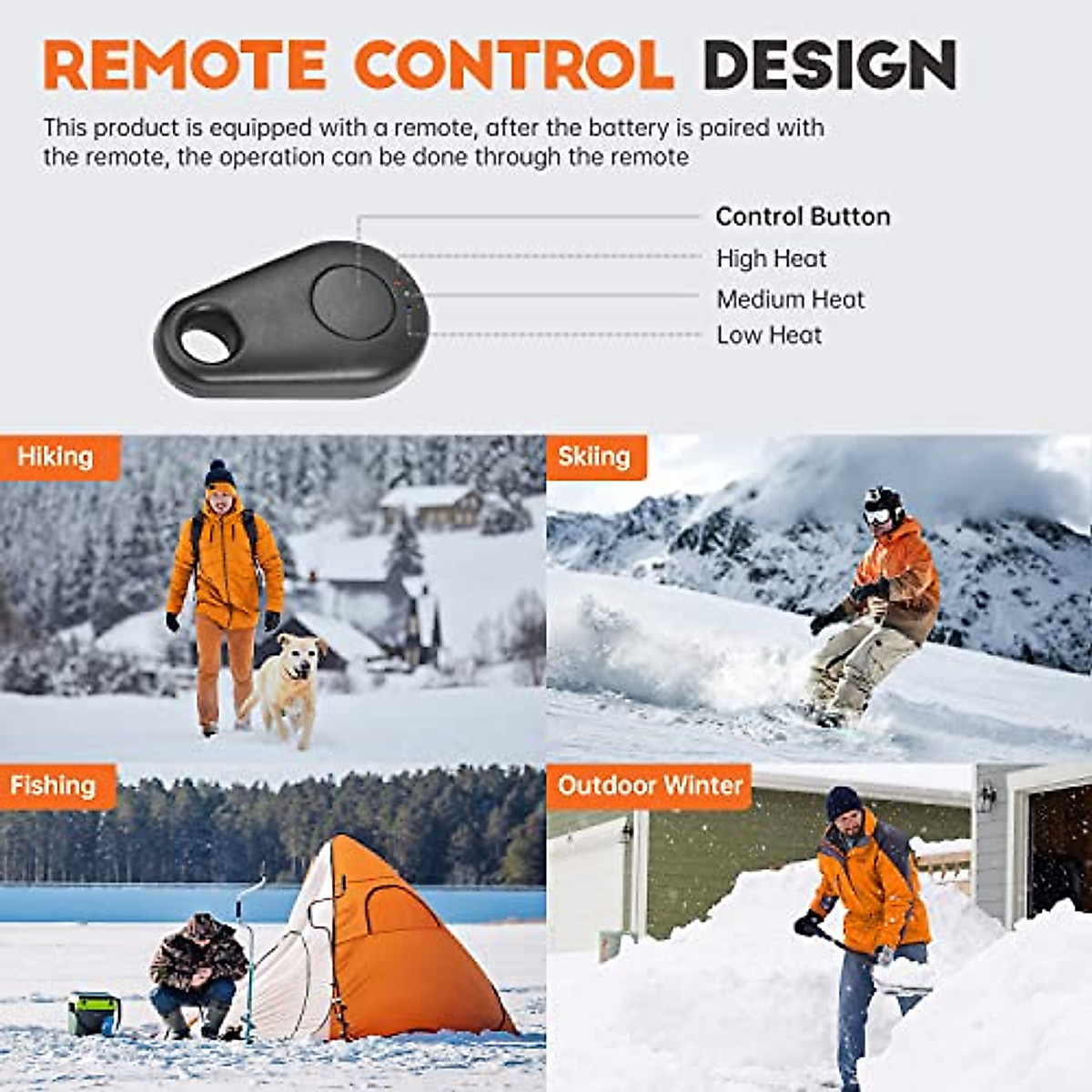 Velazzio Heated Socks for Men Women, Remote Control 4000mAh 3.7V Rechargeable Electric Heated Socks with 3 Heat Settings for Winter Sports (Black, Large)