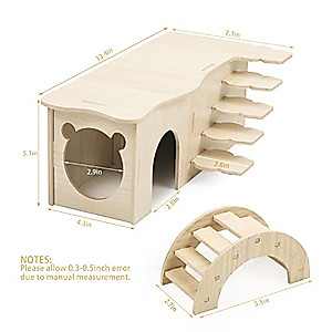 Hamster Maze, Multi Chamber Hideout Wooden Hamster Houses with Steps Activity Hamster Burrow Large Sports Fun Hamster Huts for Syrians Dwarf Hamster Gerbil