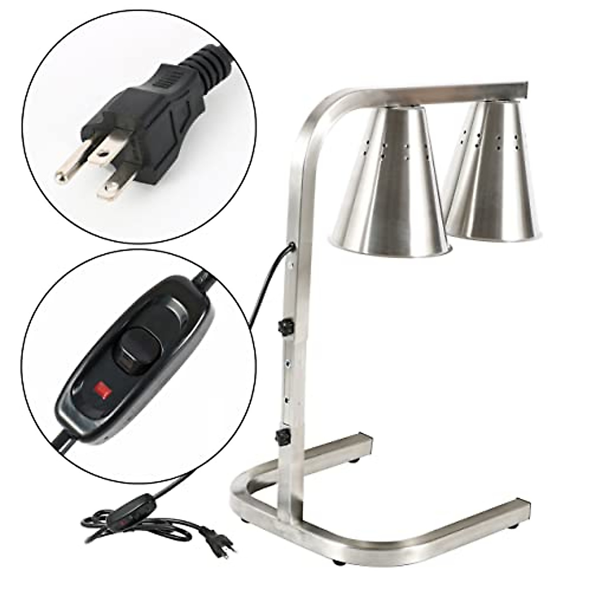HORESTKIT Food Heat Lamp Food Warmer, Commercial Grade, Adjustable Stand with Two 250-watt Bulbs, Free-Standing, Non-Slip feet, No Pan