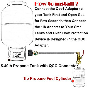 NQN Upgraded 36" Stainless Braided QCC1 Type Inlet Propane Refill Adapter Hose Extension Propane Refill Hose with Gauge and ON/Off Control Valve for 1LB Propane Gas Tank 350PSI High Pressure Camping