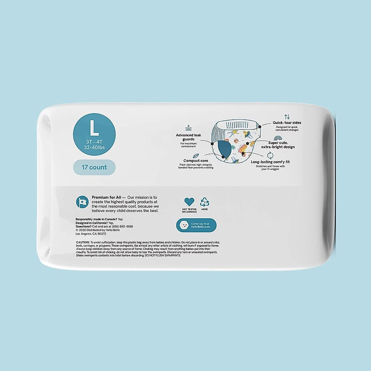 Hello Bello Premium Swim Diapers I Affordable Hypoallergenic and Eco-Friendly Disposable Swim Dipes for Babies and Kids I Size Large - Diaper Size 6 I Swimming Sloths Design I 51 Count (3 Packs of 17)