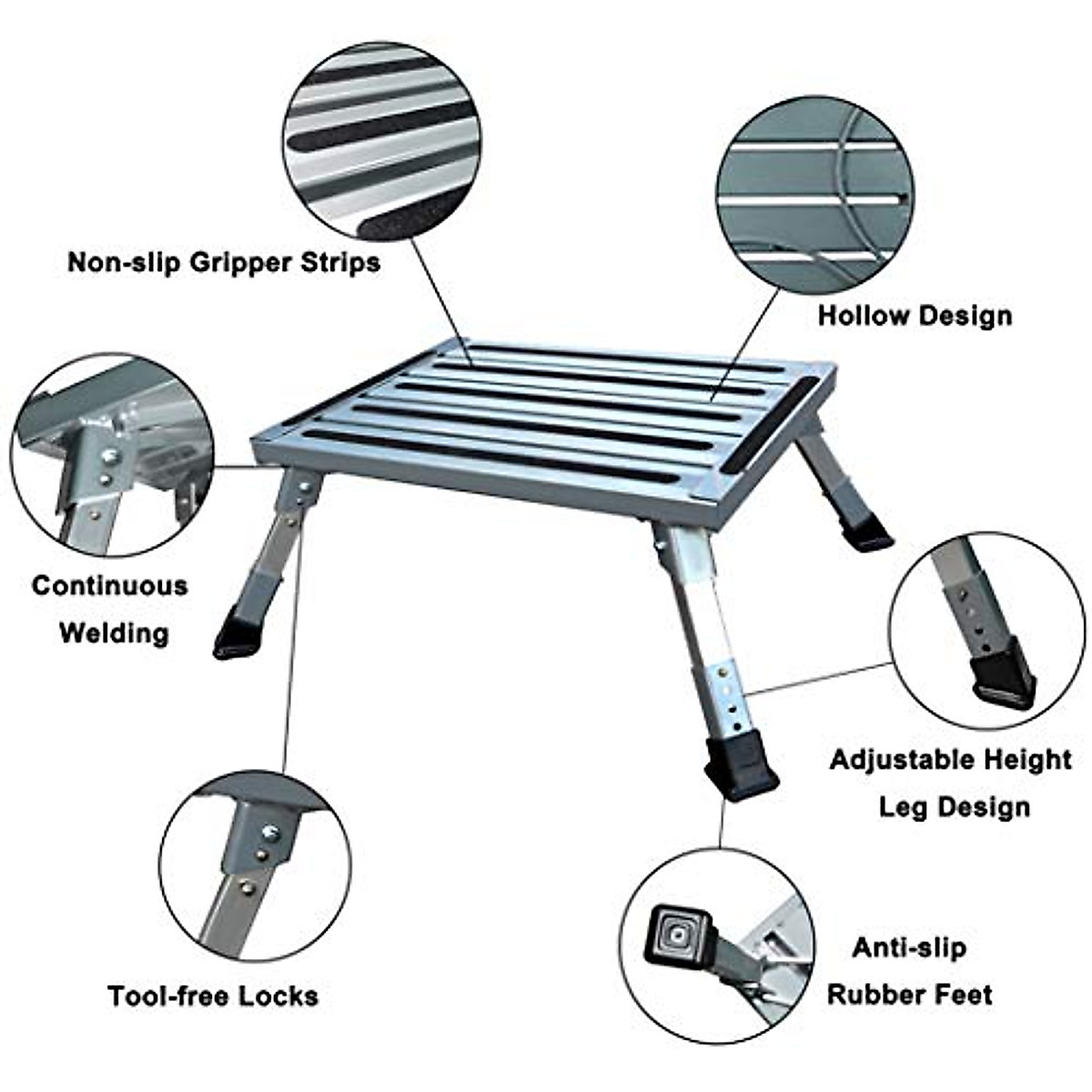 HELESIN RV-Folding-Step, 19" x 14.5" Aluminum Platform Step and Ladder Supports Up to 1,000lbs, Includes Non-Slip Rubber Feet, More Stable for Trailer, Motorhome, SUV, Camping