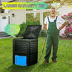 Azaeahom Outdoor Compost Bin 80 Gallon (300L) Large, Garden Composter from PP Material,Composting Box Easy Assembly & Many Vents, Create Fertile Soil Fast, Lightweight & Sturdy