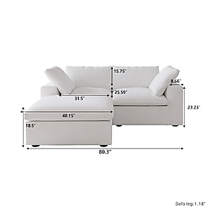 Cloud Modular Sectional Sofa,Down Filled Comfort Sofa Couch for Living Room,2 Seater+ 1Ottoman Couches for Livingroon Apartment,Sofa Cover Washable and Replaceable