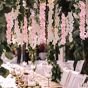 Luinabio 12 Pack 43.2 ft Wedding Artificial Silk Wisteria Vine Fake Hanging Flower Vine Garland Wall Plants Flower String for Home Outdoor Wedding Party Arch Garden Wall Home Decor, White and Pink