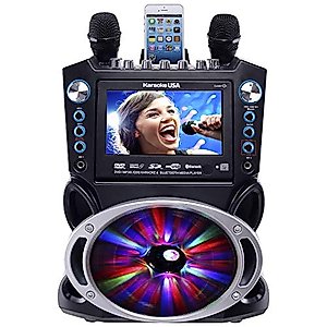 Karaoke USA GF842 DVD/CDG/MP3G Karaoke Machine with 7" TFT Color Screen, Record, Bluetooth and LED Sync Lights