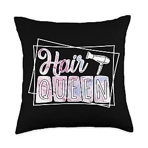 Hair Queen Hairdressing Salon & Hair Braider Queen Colorist Hair Stylist Hairdresser Throw Pillow, 18x18, Multicolor