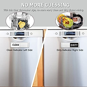 Dishwasher Magnet Clean Dirty Sign, Non-Scratching/Super Strong Soft Magnet with Double-Sided Adhesives/Easy to Read & Slide for Kitchen/Dishwasher/Fridge/Laundry/Washing Machine (Silver & White)