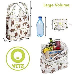 O-WITZ Reusable Grocery Bags | Vibrant Tote Bag For Groceries, Gym, Office Supplies, Beach Gear, Toys & More | Washable Design | Large Handles For Maximum Convenience | Folds Into A Small Pouch, Sloth
