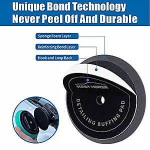 WEST HORSE 6 Inch Polishing Flat Pads for 5 Inch Backing Plate, 3Pcs Buffing Pads for Orbital DA Polisher Buffer, Foam Polish Pads for Car Body Compounding, Polishing and Waxing