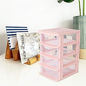 DOITOOL Four- Layer Storage Drawers- Transparent Plastic Drawers Organizer- Multifunction Plastic Drawers Kitchen Pantry Storage Cabinet for Kitchen, Bathroom, Vanity, Desk ( Pink )