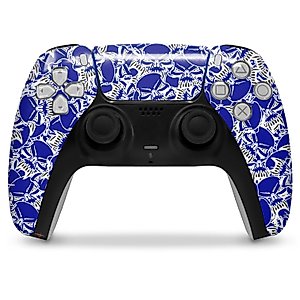 WraptorSkinz Skin Wrap compatible with Sony PS5 DualSense Controller Scattered Skulls Royal Blue (CONTROLLER NOT INCLUDED)