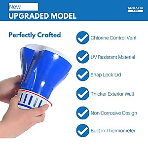 Aquatix Pro Pool Chlorine Floater Dispenser with Thermometer for 1 to 3 inch Tablets, Large & Durable Floating Dispenser for Spa, Hot Tub, Jacuzzi, In-ground & Above Ground Pools, Adjustable Flow Rate
