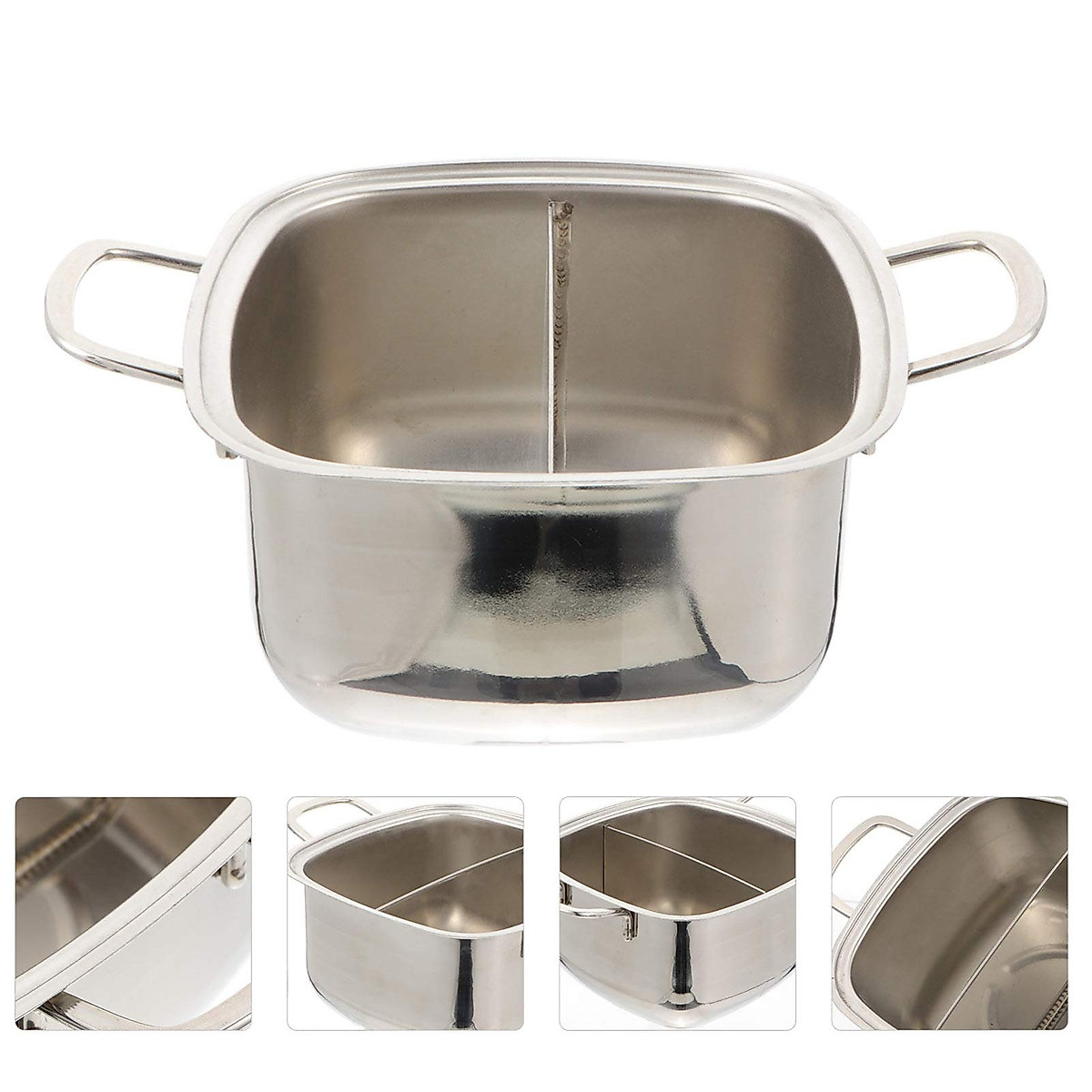 SHERCHPRY Pan Divider Stainless Steel Cookware Hot Pot with Divider Shabu Shabu Hot Pots Stainless Steel Pot for Induction Cooktop Gas Stove M Stainless Steel Wok Supplies