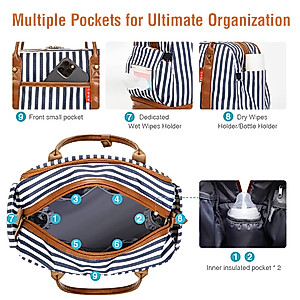 Lekebaby Baby Diaper Bag for Travel Maternity Bag Diaper Tote Hospital Bag, Newborn Registry Baby Shower Gifts,Blue Striped
