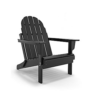 Folding Adirondack Chair - Durable HDPE Poly Lumber All-Weather Resistant, Foldable Oversized Balcony Porch Patio Outdoor Chair for Lawn, Backyard, Deck, Garden, Camping - Easy Installation, Black