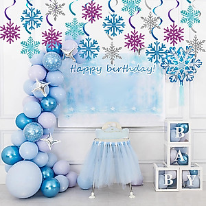 20 Pack Frozen Snowflake Hanging Decorations - Winter Snowflakes Hanging Swirls Ceiling Streamers, Glittery Snowflakes Ornament for Wonderland Frozen Party Decorations, Birthday and Christmas Decor
