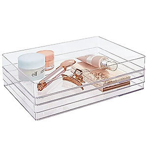 STORi SimpleSort 2-Piece Stackable Clear Drawer Organizer Set | 12" x 9" x 2" Rectangle Trays | Wide Makeup Vanity Storage Bins and Office Desk Drawer Dividers | Made in USA