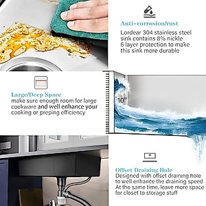 Lordear Kitchen Sink 33 Inch Drop In Kitchen Sink 33 x22 Inch Workstation Single Bowl Topmount 16 Gauge Stainless Steel 10'' Deep Handmade Kitchen Sink with Cutting Board