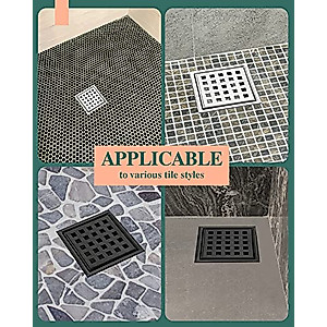 KUZOR Square Shower Drain 4 inch, Brushed Nickel 2 Pack Floor Drains for Shower with Flange and Hair Strainer, Brushed 304 Stainless Steel Quadrato Pattern Grate Removable, Fast 6.5 GPM Drainage