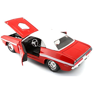 1970 Dodge Challenger R/T Coupe Red with White Top and White Stripes 1/24 Diecast Model Car by Maisto