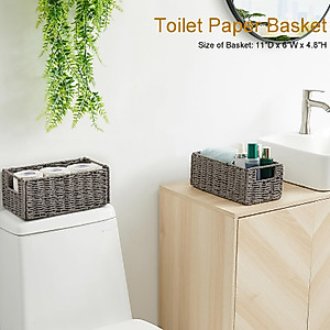 Vagusicc Wicker Baskets for Storage, Wicker Baskets for Shelves, Set of 4 Hand-Woven Round Paper Rope Storage Baskets Wicker Baskets for Organizing Storage Bins, Grey