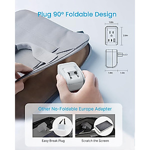 1 Pack European Travel Plug Adapter, VINTAR Foldable International Power Plug with 2 AC Outlets 3 USB Ports(2 USB C), Type C Travel Essentials Charger for US to Most of Europe EU Italy Spain France
