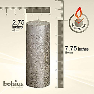 BOLSIUS Unscented Pillar Candles - Rustic Full Metallic Campagne Candle 2.75" X 7.5" - Decorative Candles Set of 3 - Clean Burning Candles for Wedding Home Decor Party Restaurant Spa- Aprox (190/68m)