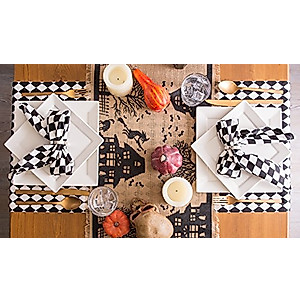 DII Halloween Primitive Style Burlap Tabletop Décor, Spooky Haunted House Jute, Table Runner, 14x74, Black & Tan