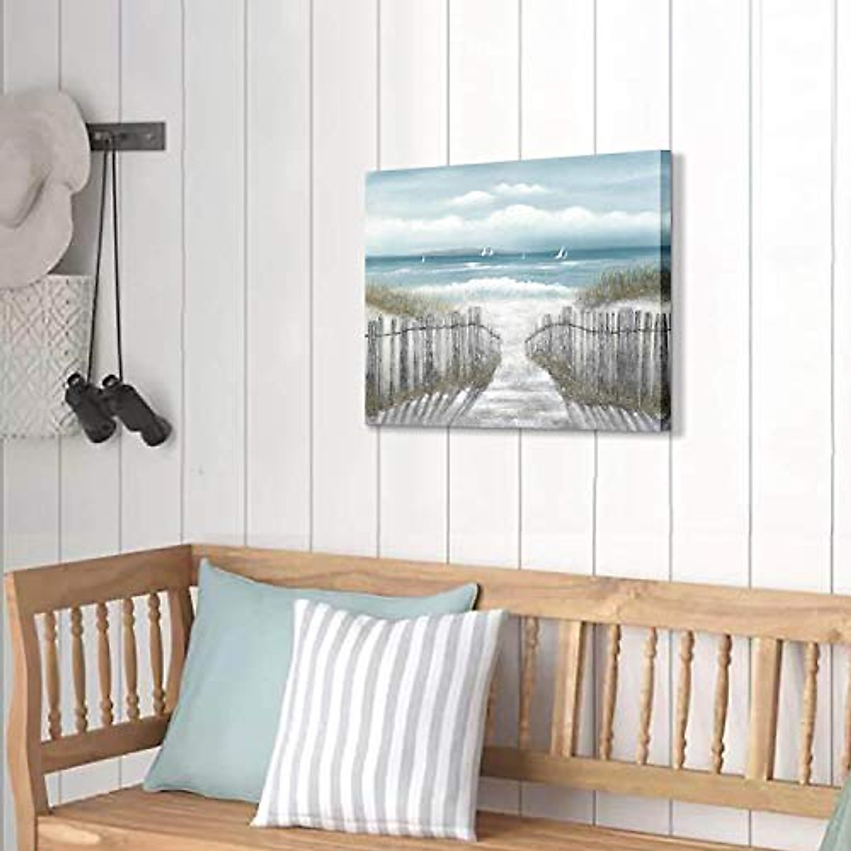 Beach Picture Coastal Wall Art: Blue Abstract Seascape Artwork Sandy Path Canvas Painting for Bedroom (24"W x 18"H,Multi-Sized)