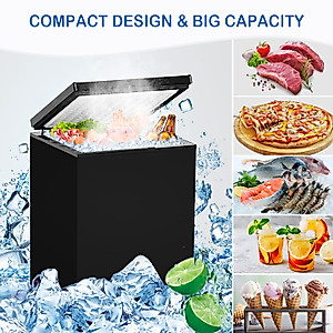 WATOOR 3.5 Cu.ft Chest Freezer Small Deep Freezer Mini Outdoor Chest Freezers Upright with 2 Removable Baskets 7 Temperature Settings Black…