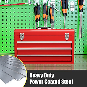 Goplus Tool Box, Portable 20” Tool Boxes with 3 Drawers, Top Tool Tray, Metal Lock Latch, Protective Liner, Auto Locking, Heavy Duty Steel Toolbox for Garage, Workshop, Mechanic