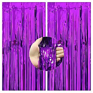 TOPPOT 2 Pack 3.3x8.2 ft Purple Foil Fringe Curtains Backdrop, Tinsel Curtain Backdrop, Streamer Backdrop for Birthday Party, Graduation and Most Common Holiday Party Decorations