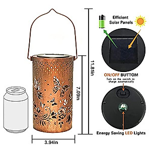 Solar Lanterns Outdoor Hanging Lantern Lights, Butterfly Hollowed-Out Metal Decor Lantern, Waterproof LED Decorative Garden Light - Delicate Garden Decoration for Patio, Yard, Pathway, Landscape