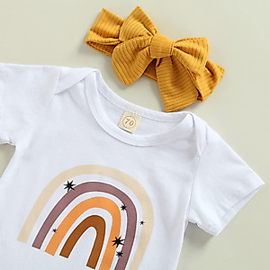 Hiusmilekid Newborn Infant Baby Girl Clothes Set Rainbow Romper Bodysuit Flare Pant Bell-Bottom Summer Outfit 3Pcs