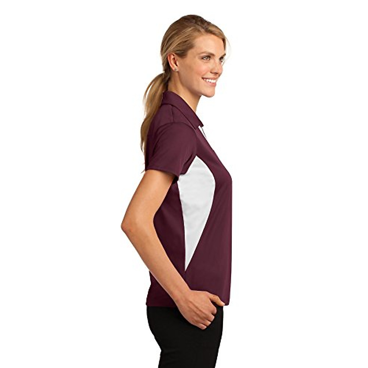 SPORT-TEK Women's Side Blocked Micropique Sport Wick Polo L Maroon/White
