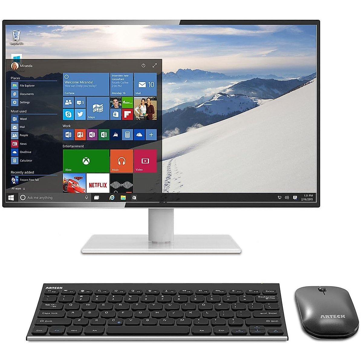 Arteck Bluetooth Keyboard and Mouse Combo Ultra Compact Slim Stainless Full Size Keyboard and Ergonomic Mice for Computer/Desktop/PC/Laptop/Surface and Windows 10/8/7 Built in Rechargeable Battery