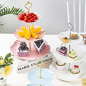 3 Tier Plastic Cupcake Stand Dessert Cupcake Stand Cakes Fruit Candy Display Tower for Wedding, Birthday Party, Tea Party and Baby Shower (Pink, 2)