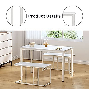SogesPower Kitchen Table Set with Dining Chairs 47.2 inches Industrial Dining Table Set for 2 Person Modern Kitchen Furniture Suitable for Kitchen Dining Room,White